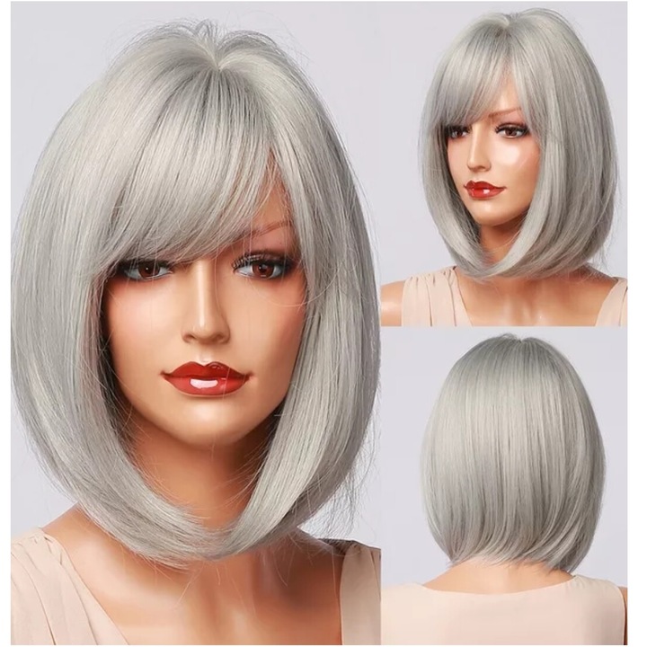 Peruca bob Gri Silver, Animis Beauty ®, fibra sintetica cu aspect ...