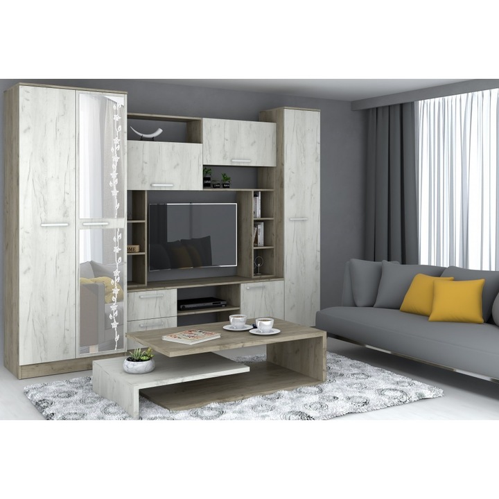 Set mobila living Flora K002/K001, 270X54X210 cm, stejar - eMAG.ro