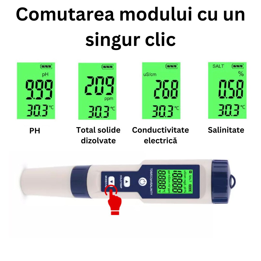 Tester Profesional Calitate Apa 5 in 1 PH/TDS/EC/salinitate/temperatura ...