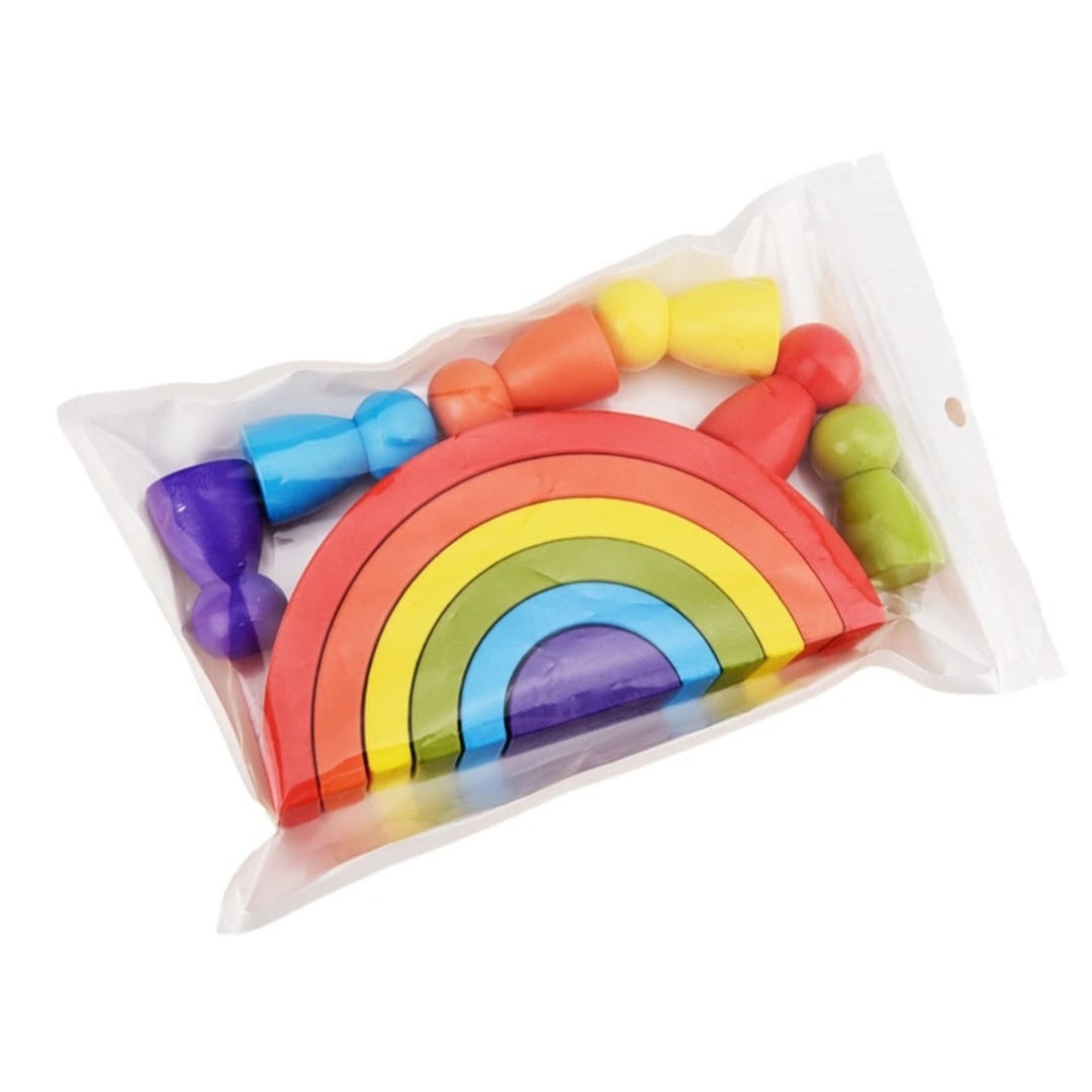 Curcubeu Montessori din lemn cu 6 piese si 6 pitici - eMAG.ro