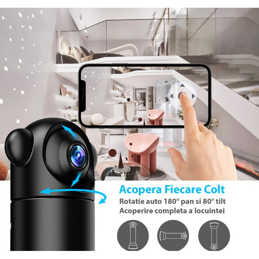 Mini camera supraveghere Saiconcept, 4K, Wifi, rotativa pan/tilt - eMAG.ro