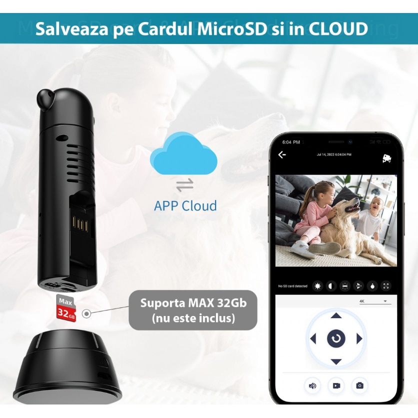 Mini camera supraveghere Saiconcept, 4K, Wifi, rotativa pan/tilt - eMAG.ro
