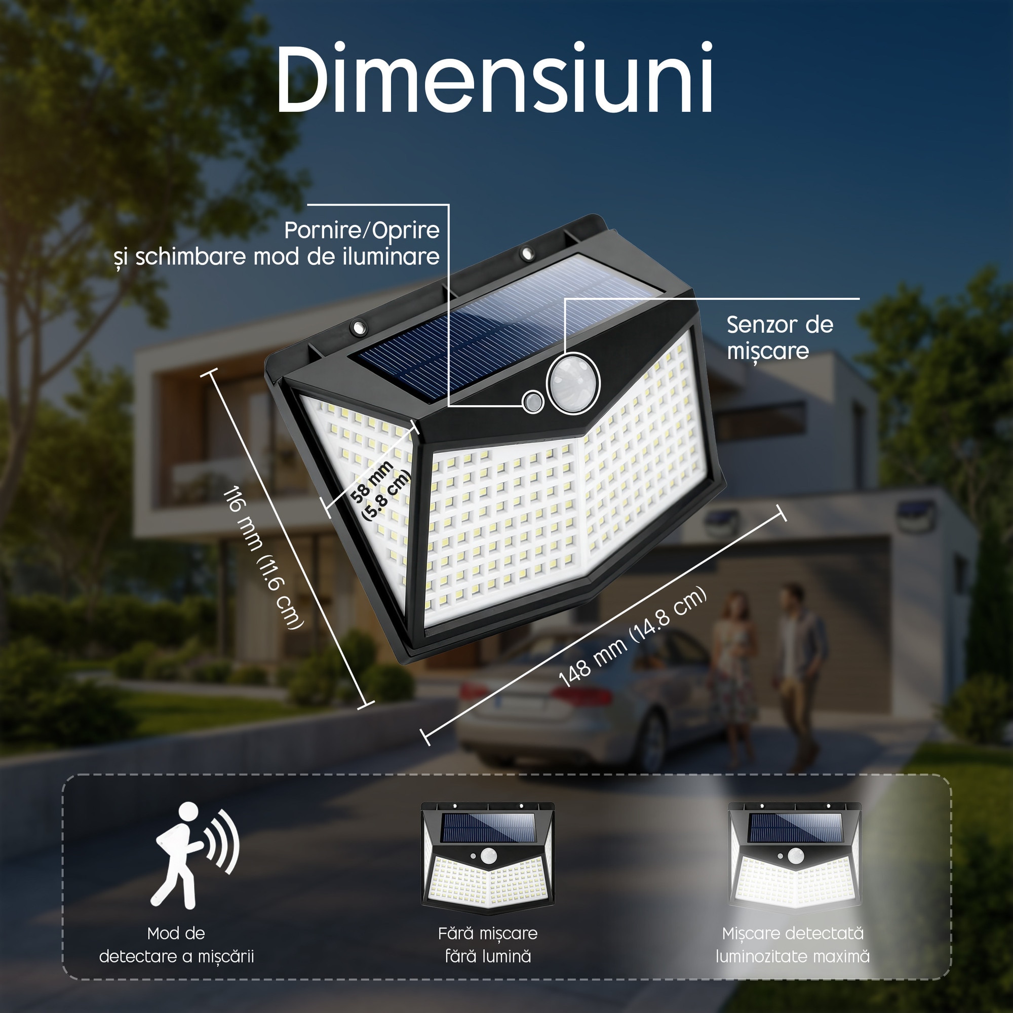 Lampa Solara de Exterior SeveShop®, 212 LED-uri cu Reflector de Lumina ...
