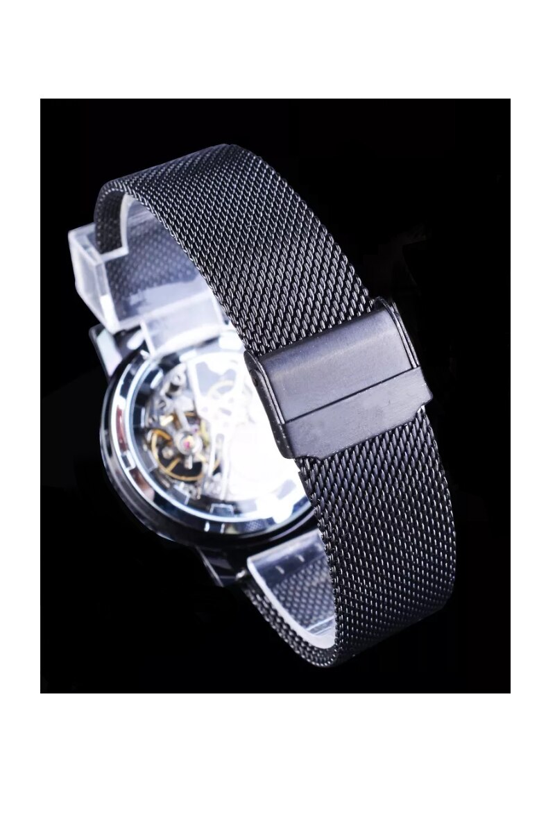 Ceas elegant, Winner, Mecanic, Skeleton, 3 ATM, Curea metalica, Negru ...