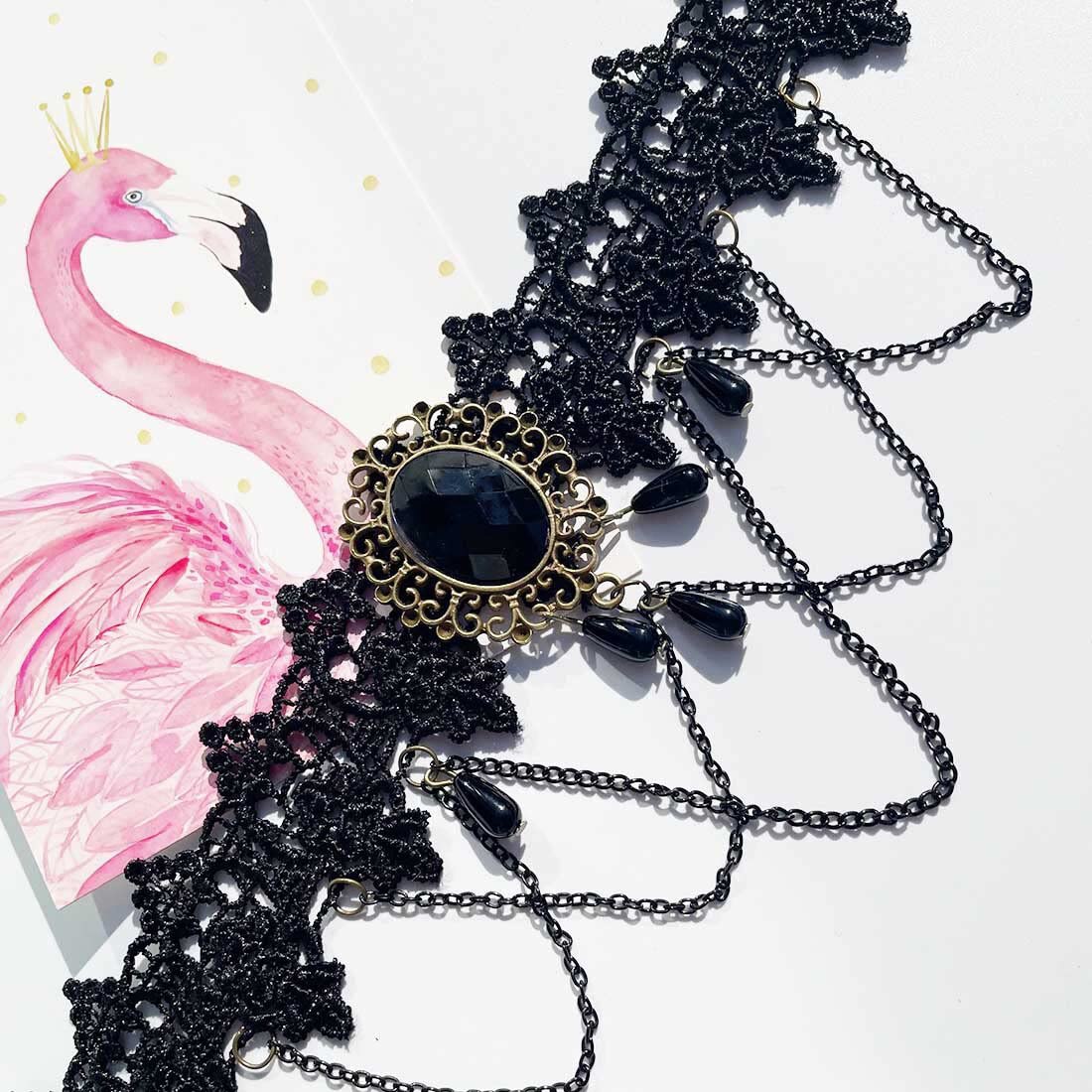 Colier Choker, Vaxiuja, Dantela / Metal / Pietre semipretioase, 30 - 35 ...