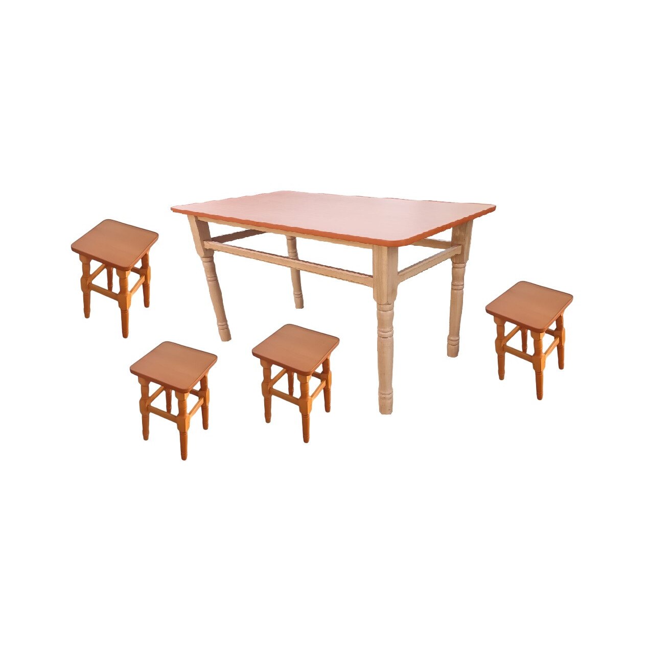 Set masa fixa din lemn masiv de fag 90x100x78 cm cu 4 tabureti ...