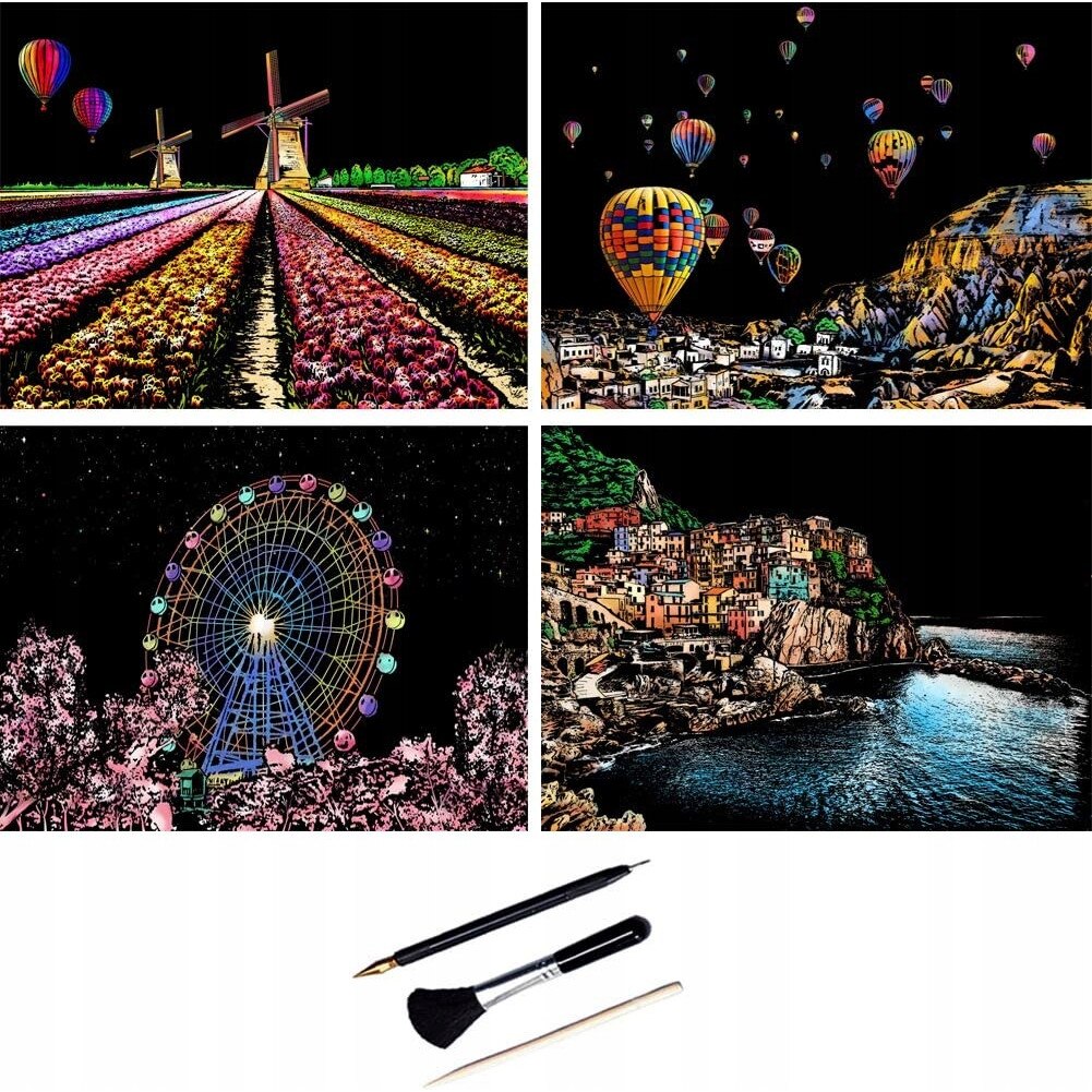 Set 4 carduri de razuit - Peisaje din Europa, Hartie, 290 x 210 mm ...