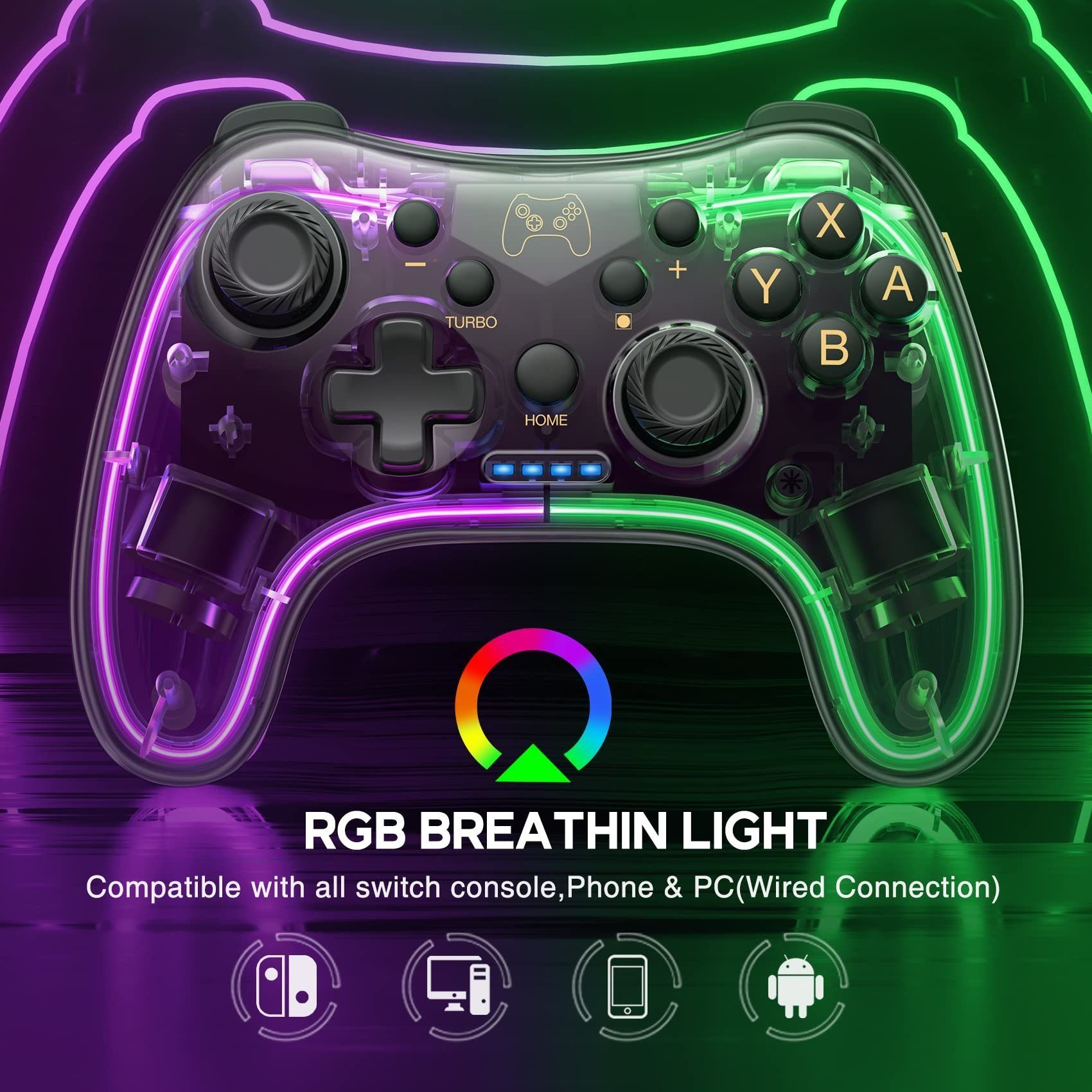 Controler, Roffie, RGB, Compatibil cu Nintendo Switch/Lite/Oled ...