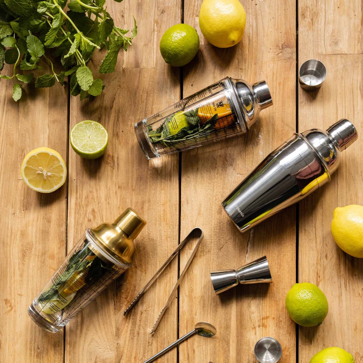 Cocktail shaker, Homla, Sticla/Inox, Gradat, 400ml, Auriu - eMAG.ro