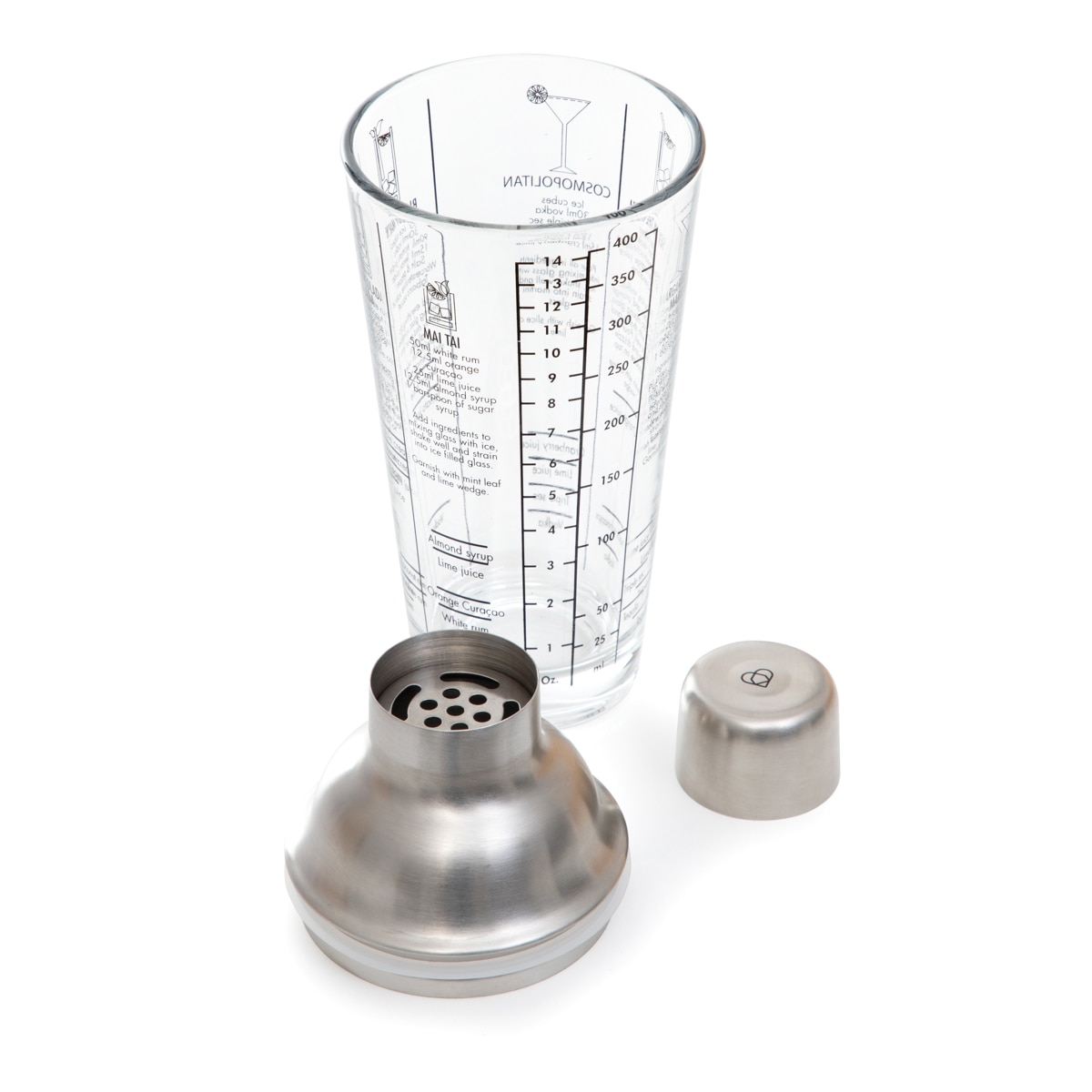 Cocktail shaker, Homla, Sticla/Inox, Gradat, 400ml, Argintiu - eMAG.ro