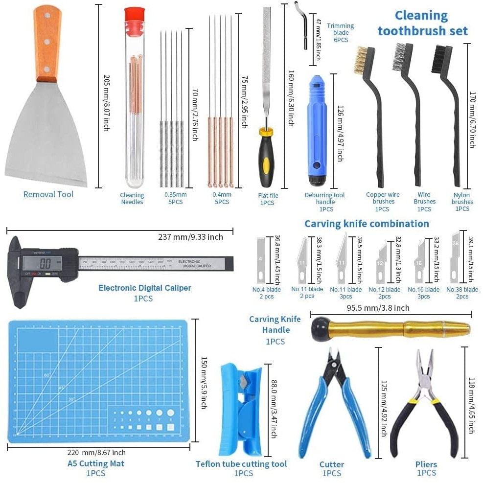 Комплект от 42 инструмента за 3D принтер, с дигитален уред, карвинг нож ...