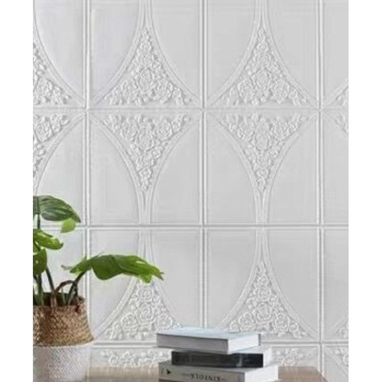 Set doua bucati Tapet Alb cu Flori albe 3D Autocolant 70cm x 70cm x 3 ...