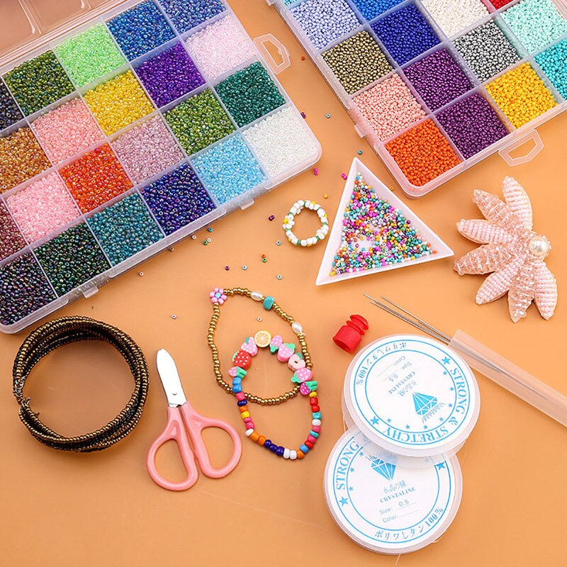 Kit realizare bijuterii dama, BOMSTOM, 24 de culori, Cu snur elastic ...