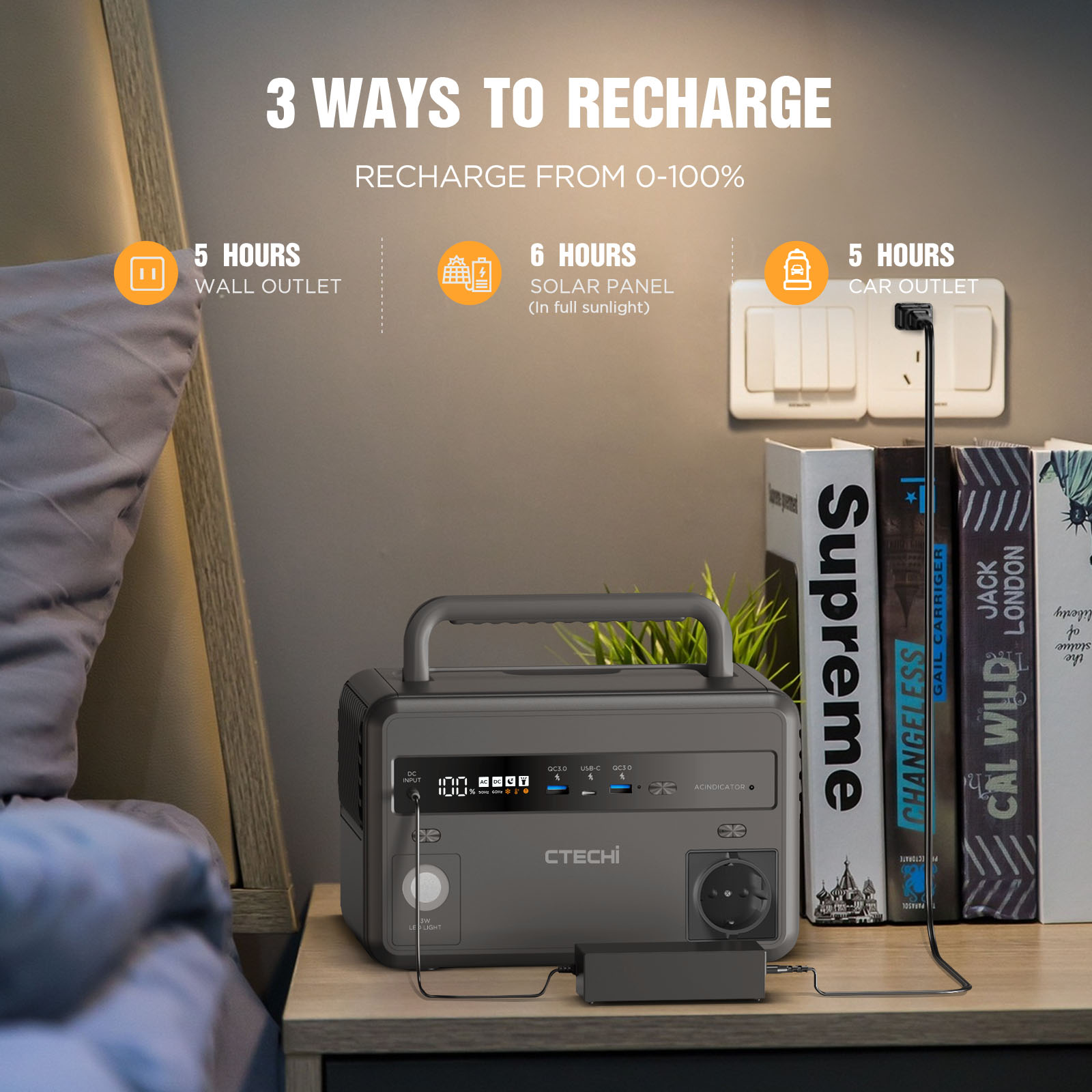 Statie de Alimentare Portabila CTECHi 299Wh, 300W cu Baterie LiFePO4 de ...