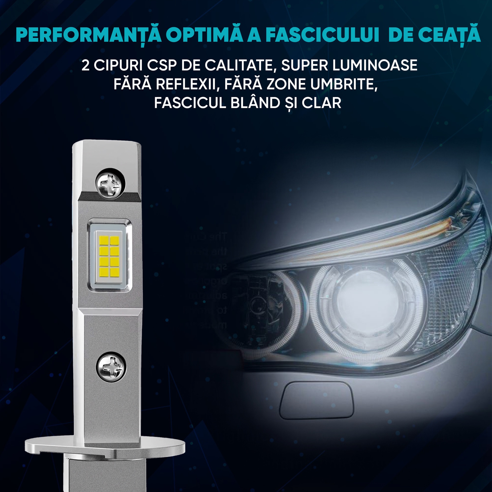 Set 2 Becuri Auto LED H1, AutoREY®, Bec H1 LED, 55W, 25000LM, Lumina ...