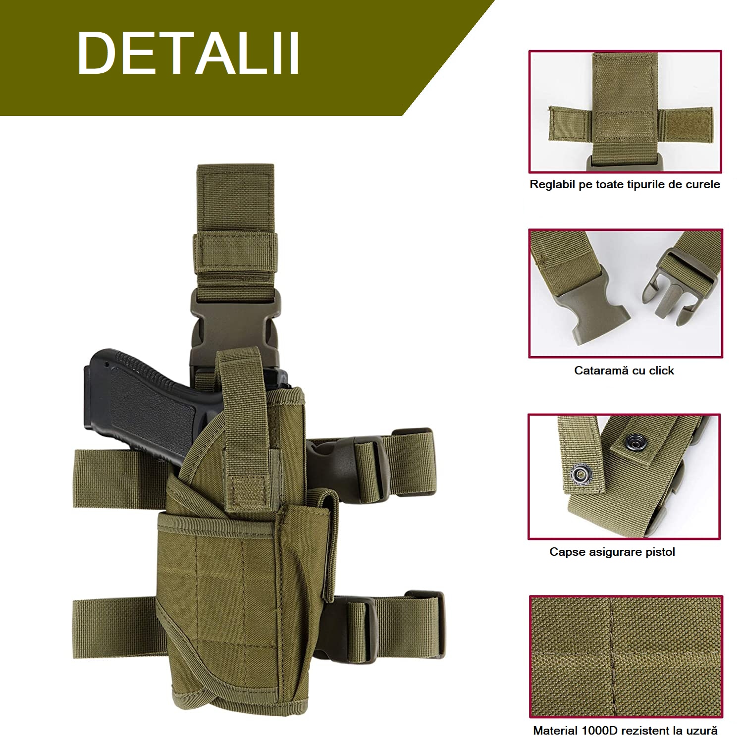 Toc Pistol Universal pentru Picior, Coapsa Dreapta, Tactic, Impermeabil ...