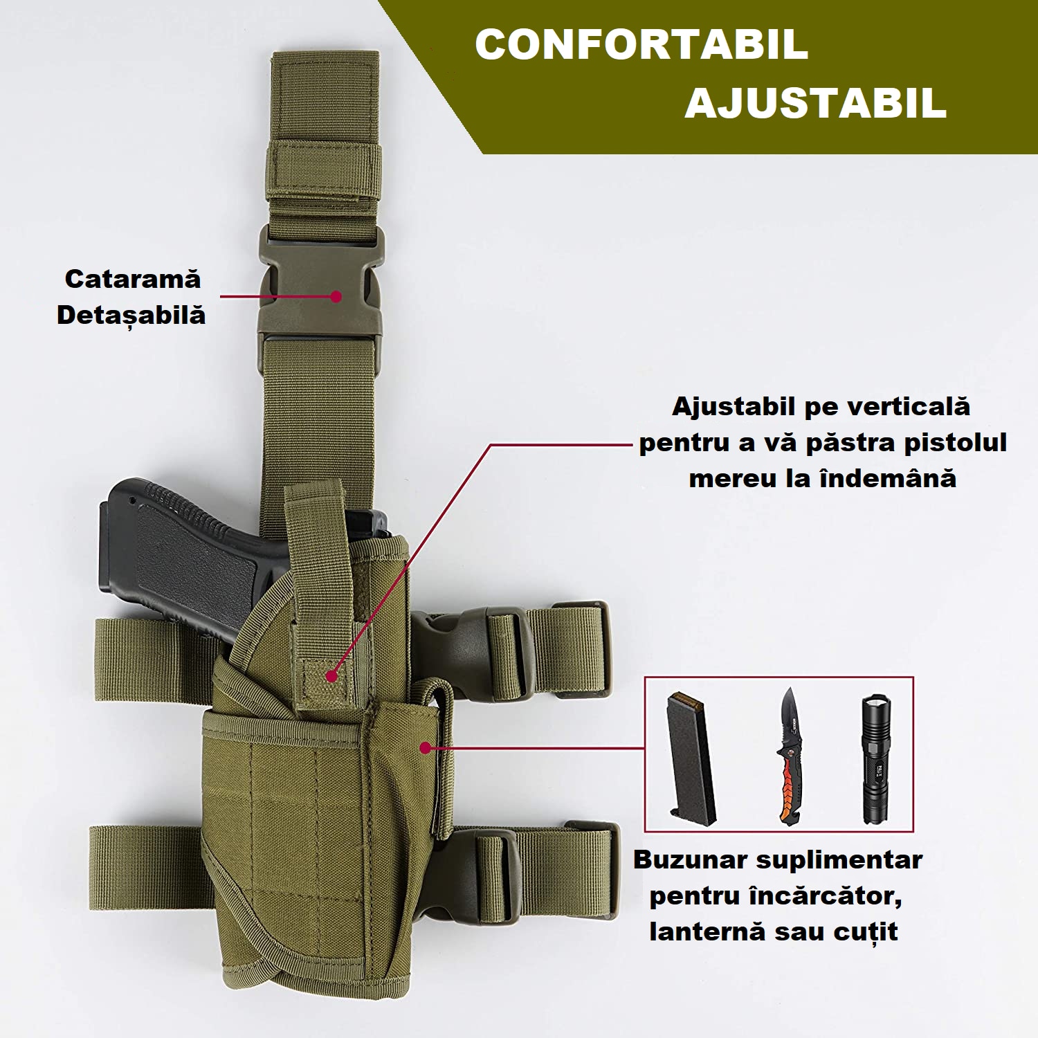 Toc Pistol Universal pentru Picior, Coapsa Dreapta, Tactic, Impermeabil ...