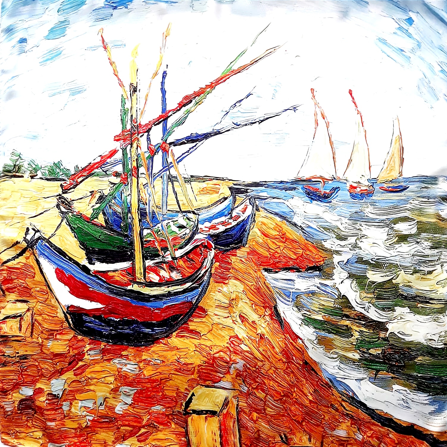 Esarfa patrata din matase, multicolora, imprimeu dupa o pictura cu ...