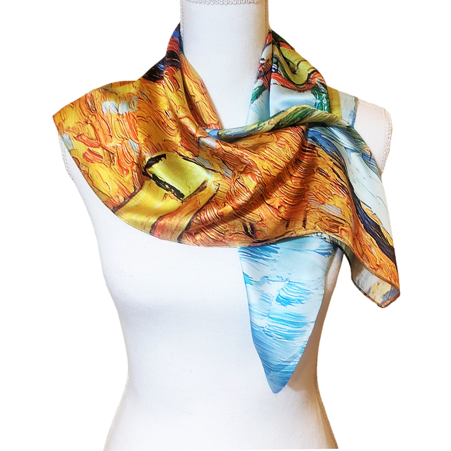 Esarfa patrata din matase, multicolora, imprimeu dupa o pictura cu ...