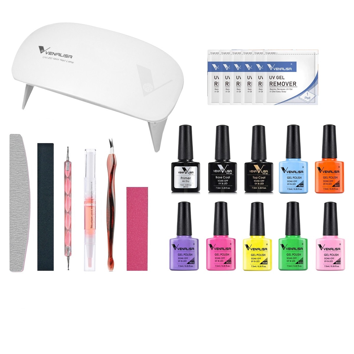 Kit manichiura oja semipermanenta, Mini Summer, Venalisa, lampa mini UV ...