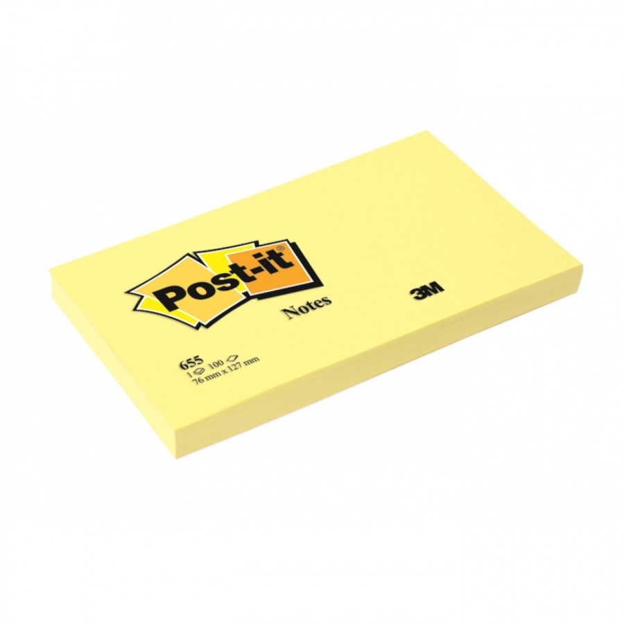 Самозалепващи листчета Post-it, 655, Canary, 76 мм х 126 мм, жълт ...