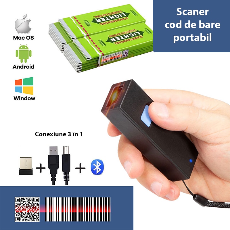 Cititor coduri de bare portabil, Scanner coduri 1D, 2D, QR cu laser ...