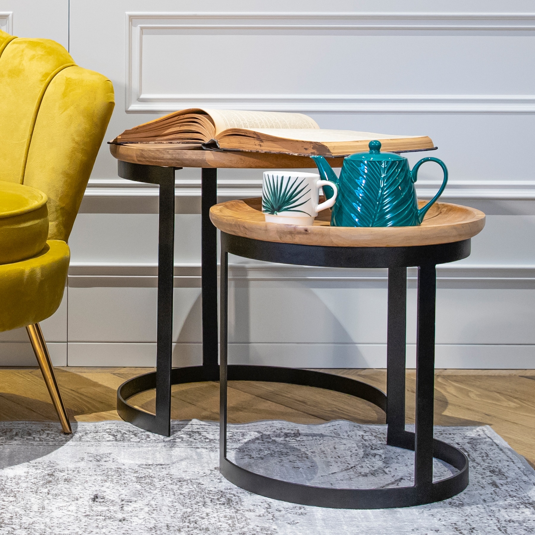 Set 2 masute cafea Harvey, Homla, Lemn/Metal, 53 x 51 / 43 x 43 cm ...