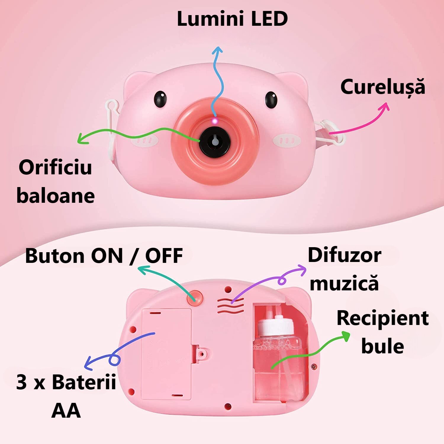 Jucarie Interactiva de Facut Baloane de Sapun, Aparat Foto cu Lumini si ...