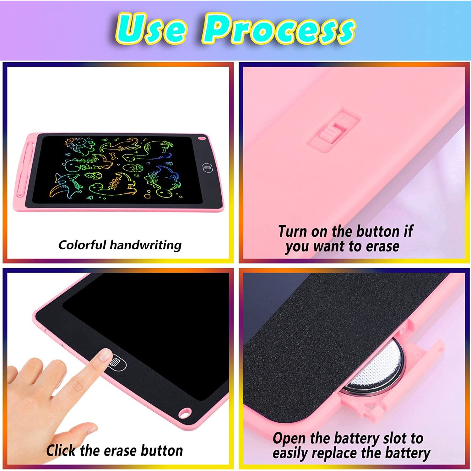 Tableta LCD pentru scris si desenat copii, 8.5 inch Roz - eMAG.ro