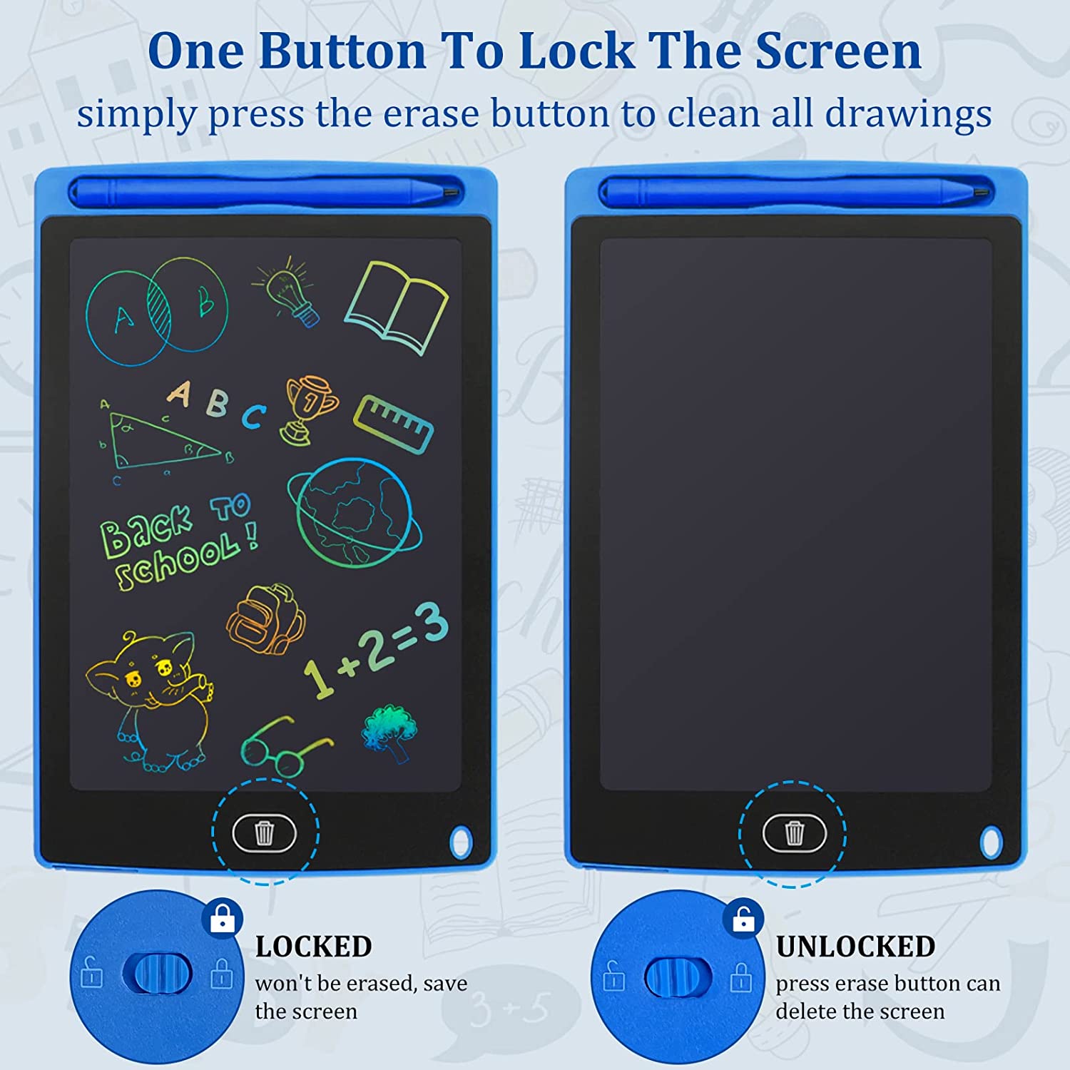 Tableta LCD pentru scris si desenat copii, 8.5 inch, Albastru - eMAG.ro