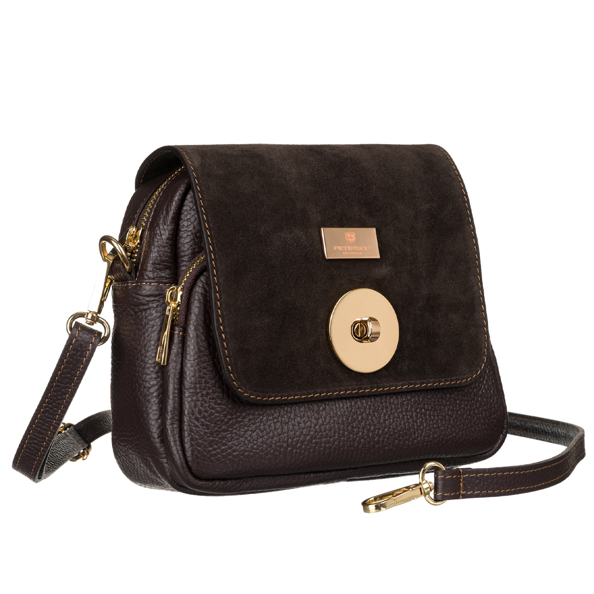 Geanta de dama, piele naturala, crossbody, maro inchis, Peterson, 19 x ...