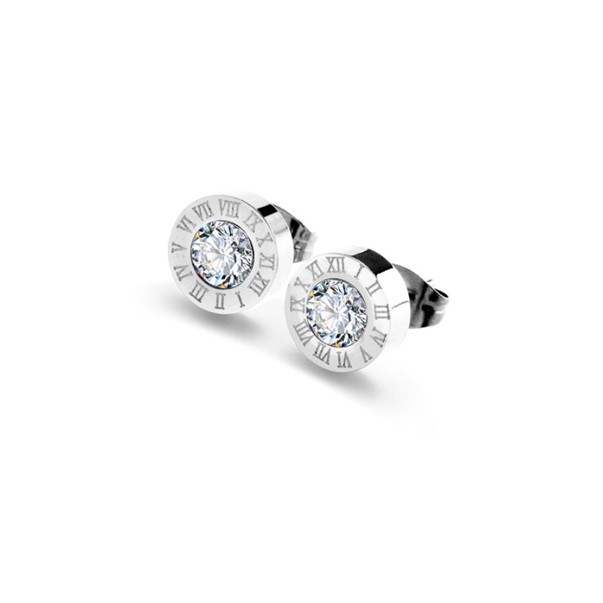 Cercei eleganti Roman, CRM, unisex, 9 mm, alb/argintiu - eMAG.ro