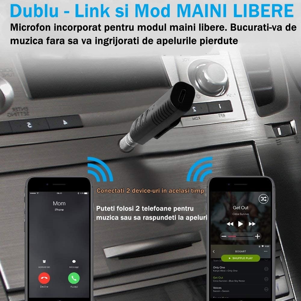 Adaptor Audio cu Bluetooth 5.0 Compatibil cu Orice Boxa, Telefon Mobil ...