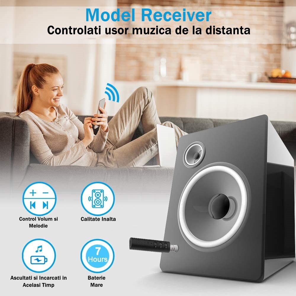 Adaptor Audio cu Bluetooth 5.0 Compatibil cu Orice Boxa, Telefon Mobil ...