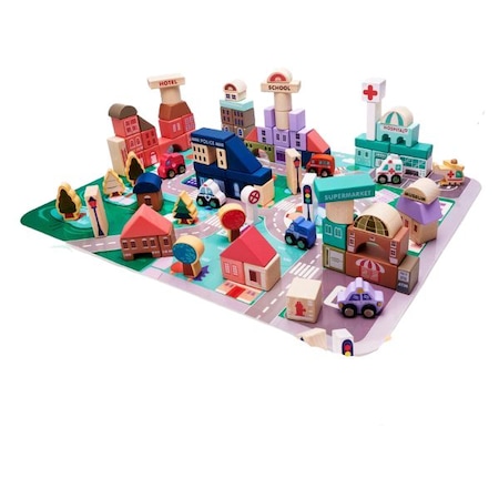 Set 135 piese, cuburi de constructie din lemn Mercaton® pentru copii ...