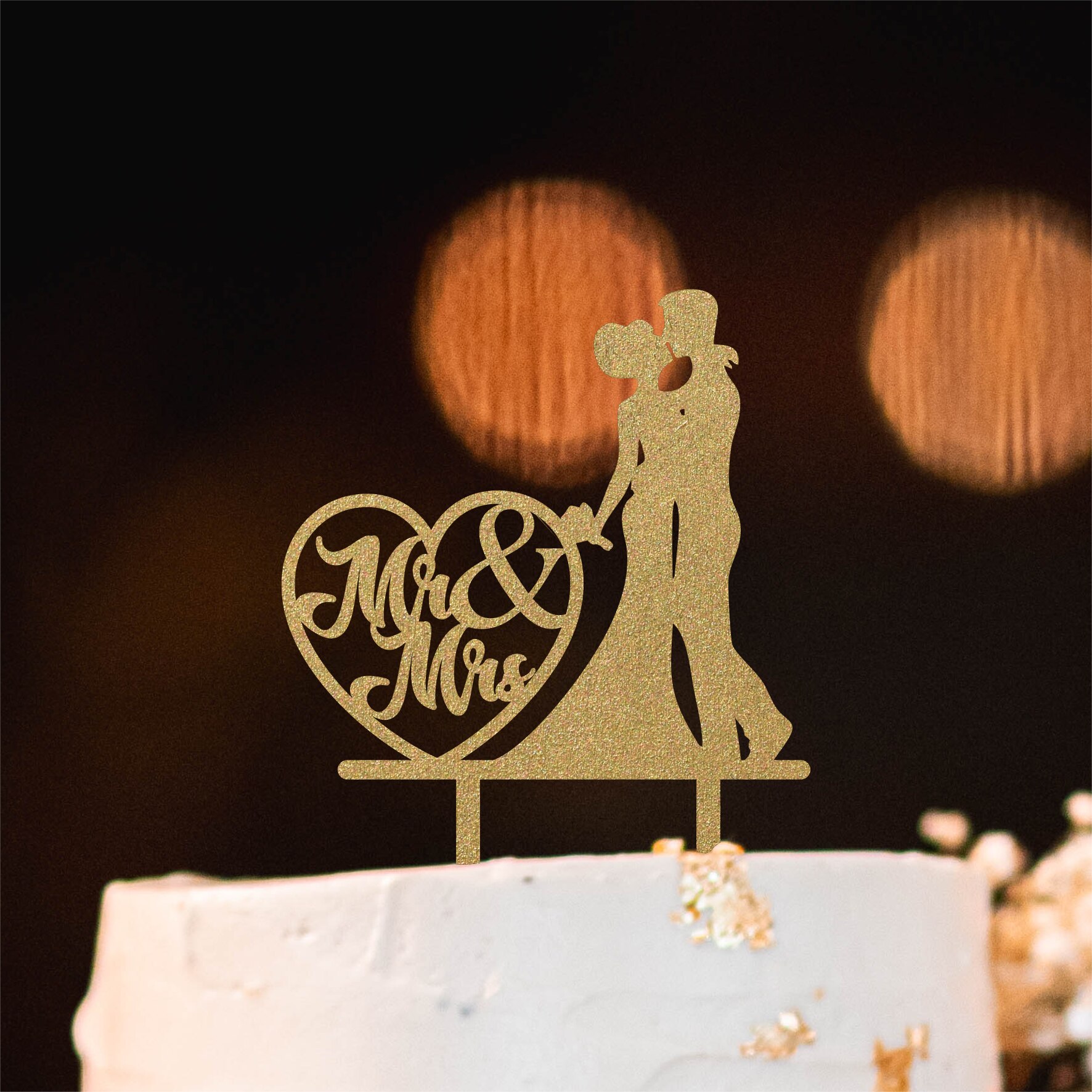 Topper tort Mr & Mrs, Inedit Print, TC715, Auriu, 16 cm - eMAG.ro