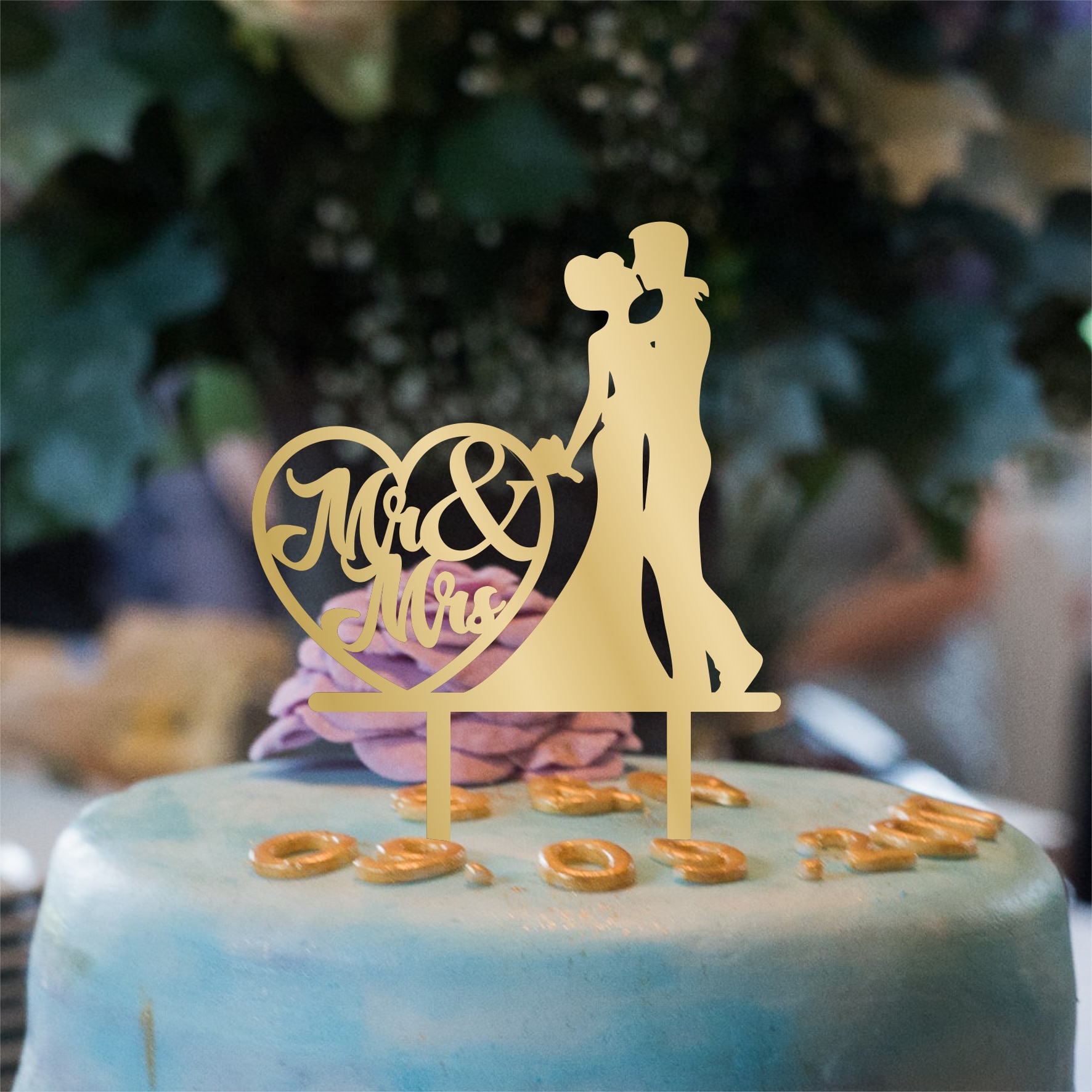 Topper tort Mr & Mrs, Inedit Print, TC715, Oglinda Aurie, 16 cm - eMAG.ro