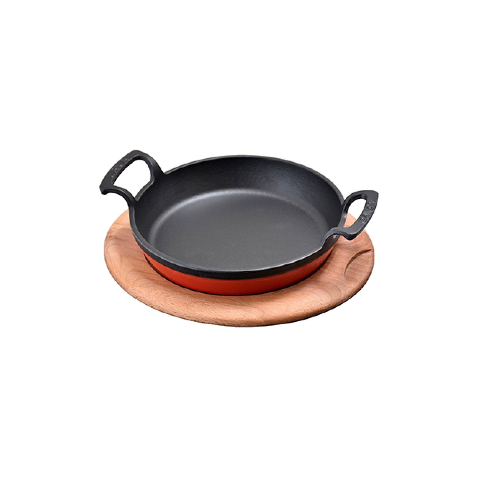 Tava rotunda 20cm, cu suport din lemn, Rosu - LAVA - eMAG.ro