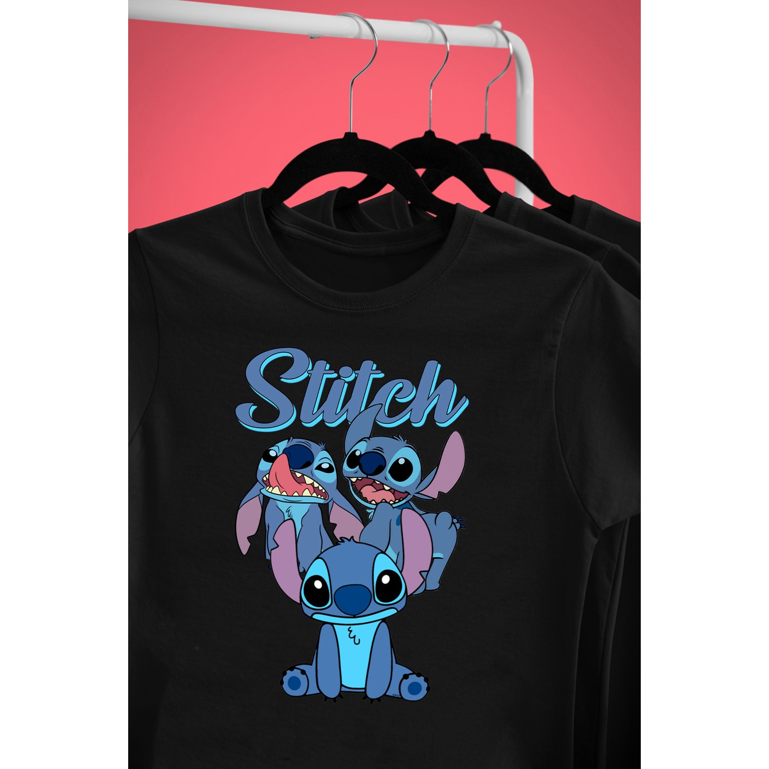 Tricou personalizat pentru copii cu imprimeu, Desene - Stitch, Negru ...