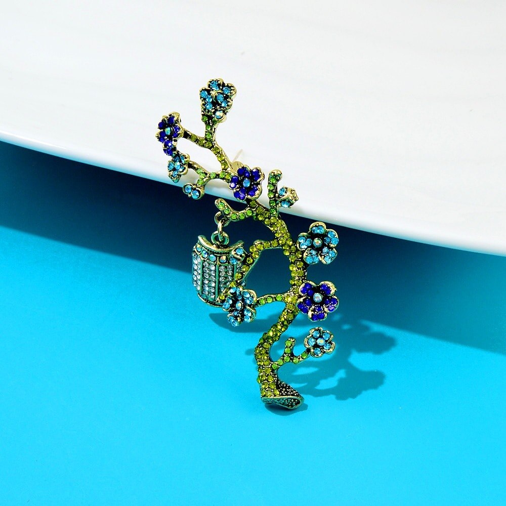 Brosa aurie, forma de copac cu flori si pietre, Selda C6, Pursehuit ...