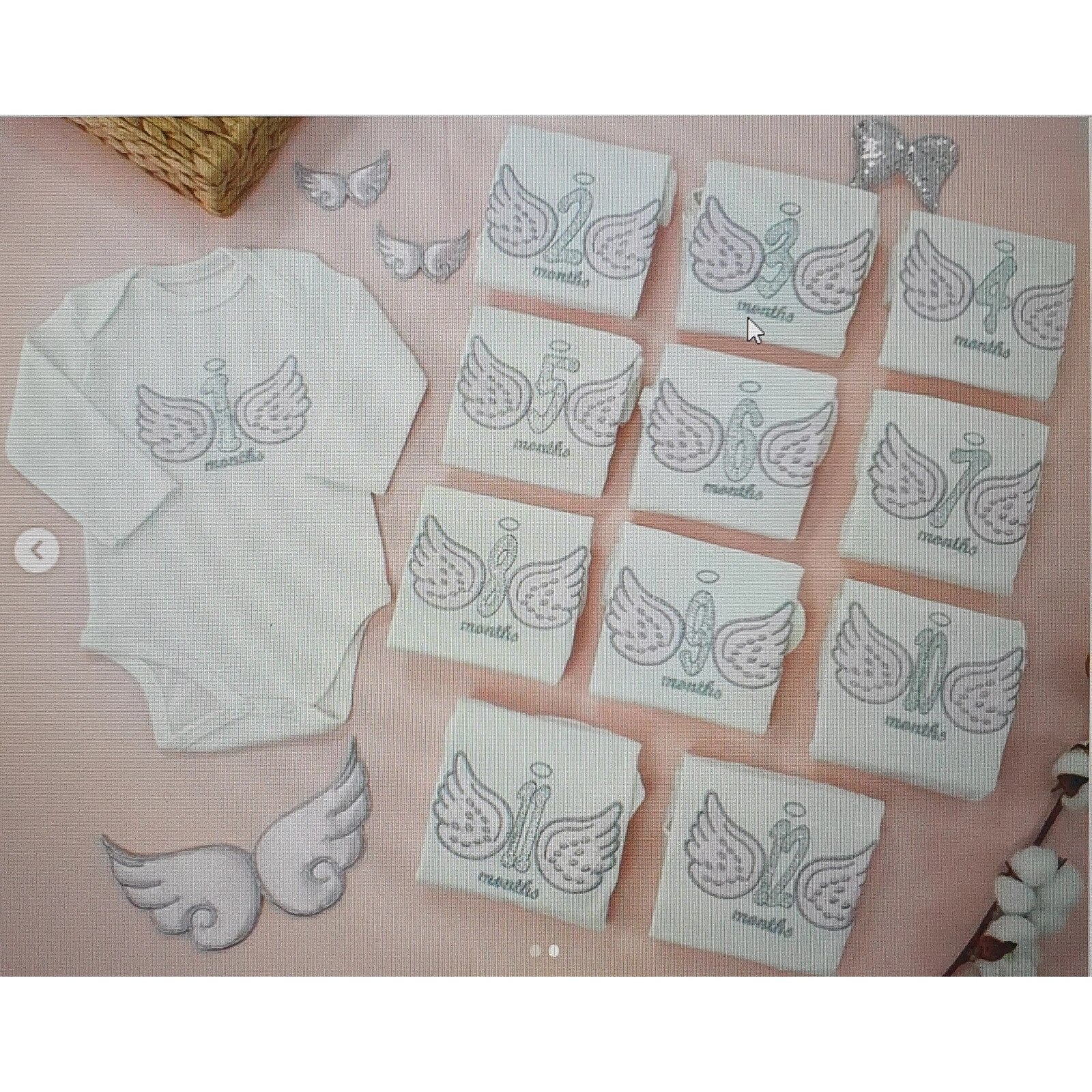 Set 12 body-uri aniversare pentru bebelusi, 1-12 luni, aripi roz - eMAG.ro