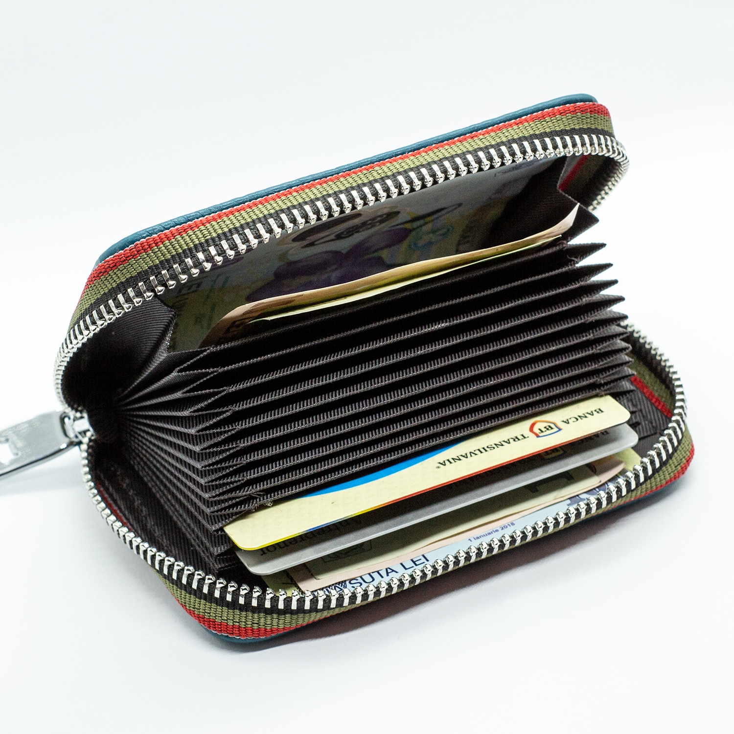 Portofel dama Lerods din piele naturala cu fermoar metalic, 14 ...