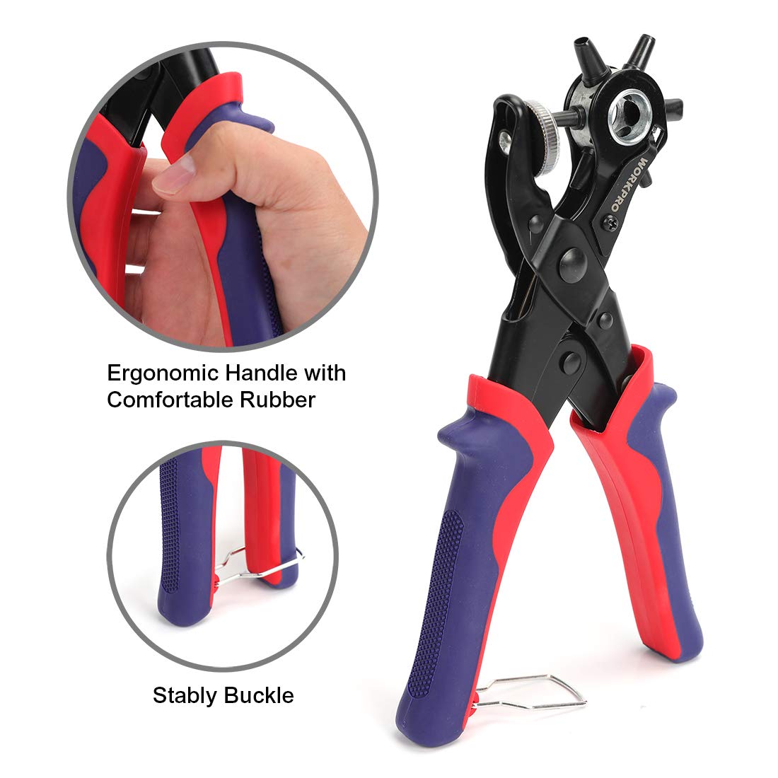 Cleste pentru perforare curea, WORKPRO, Perforatoare 255 mm, Perforatoare rotunde 3,5-4-4,5 mm ...