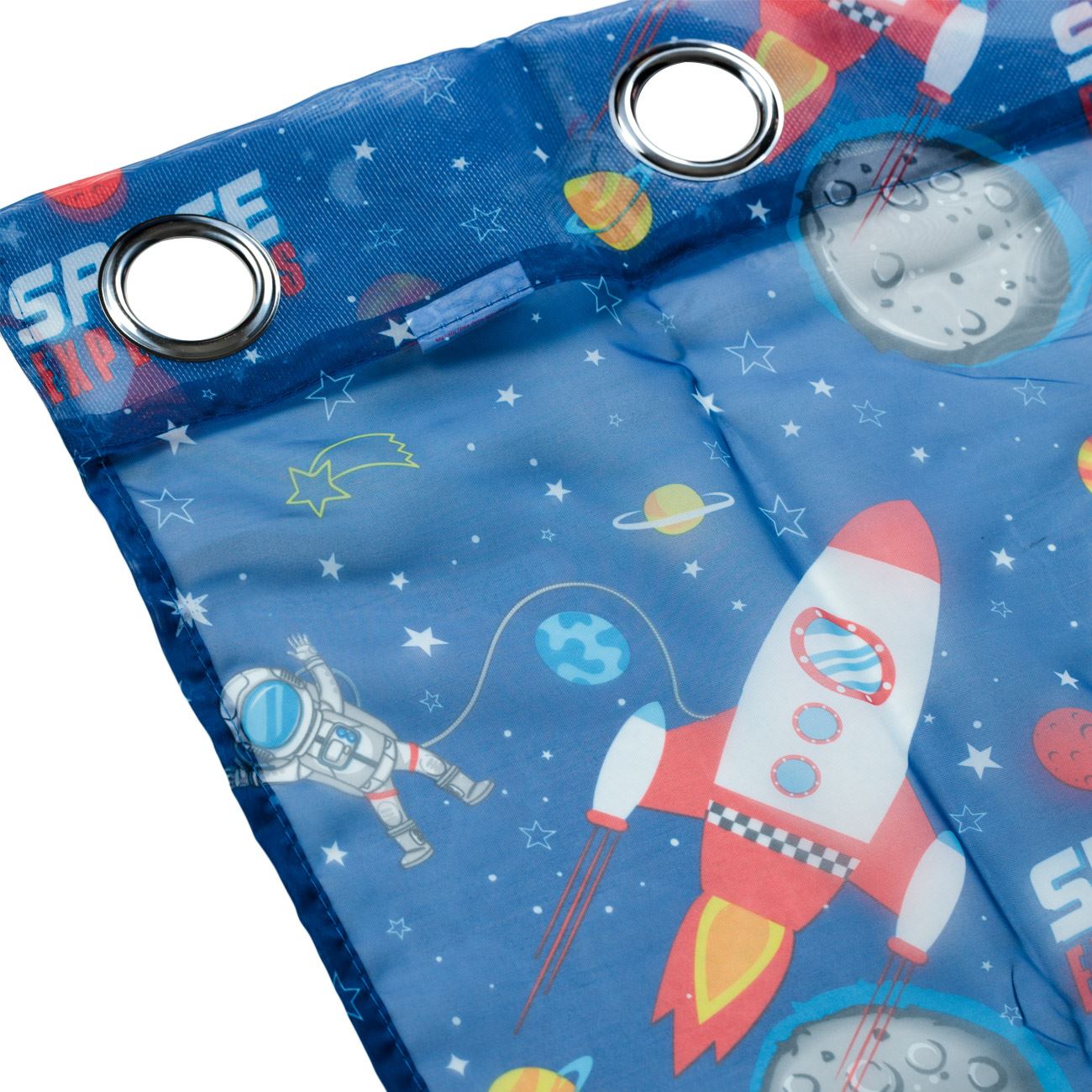 Draperie copii, dormitor, cu inele, model spatiu, albastru, poliester ...