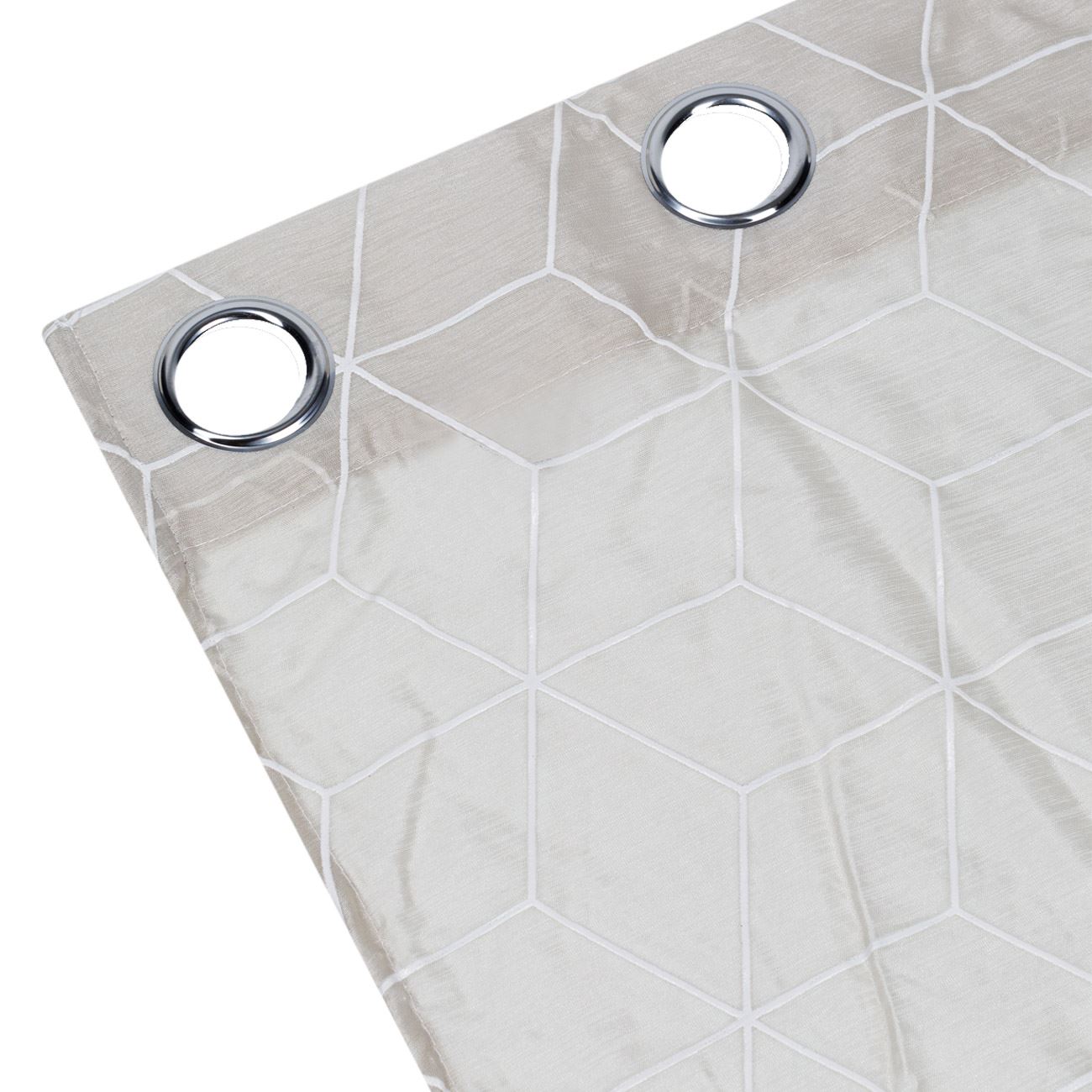 Perdea living dormitor, cu inele, model forme reliefate, bej, poliester ...