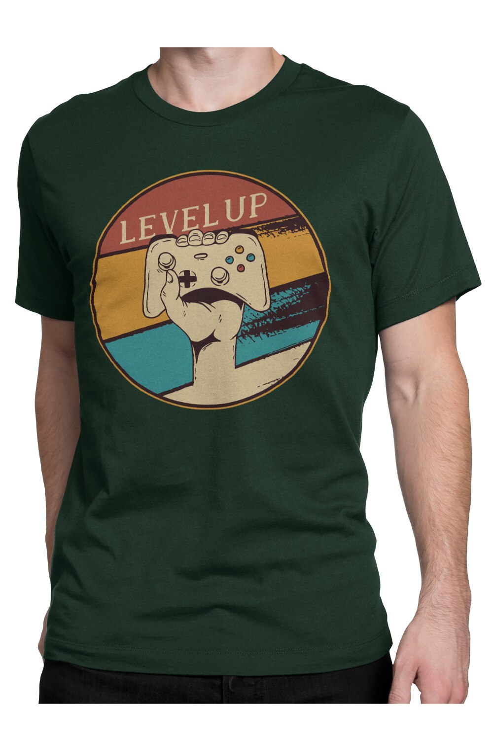 Tricou Barbati, Imprimescu, Level Up, Verde padure, XL - eMAG.ro