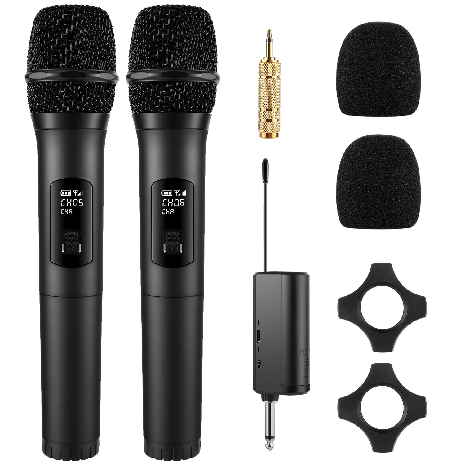 Set 2 microfoane, FerBuee, Accesorii incluse, Dinamic, Fara fir, Negru ...