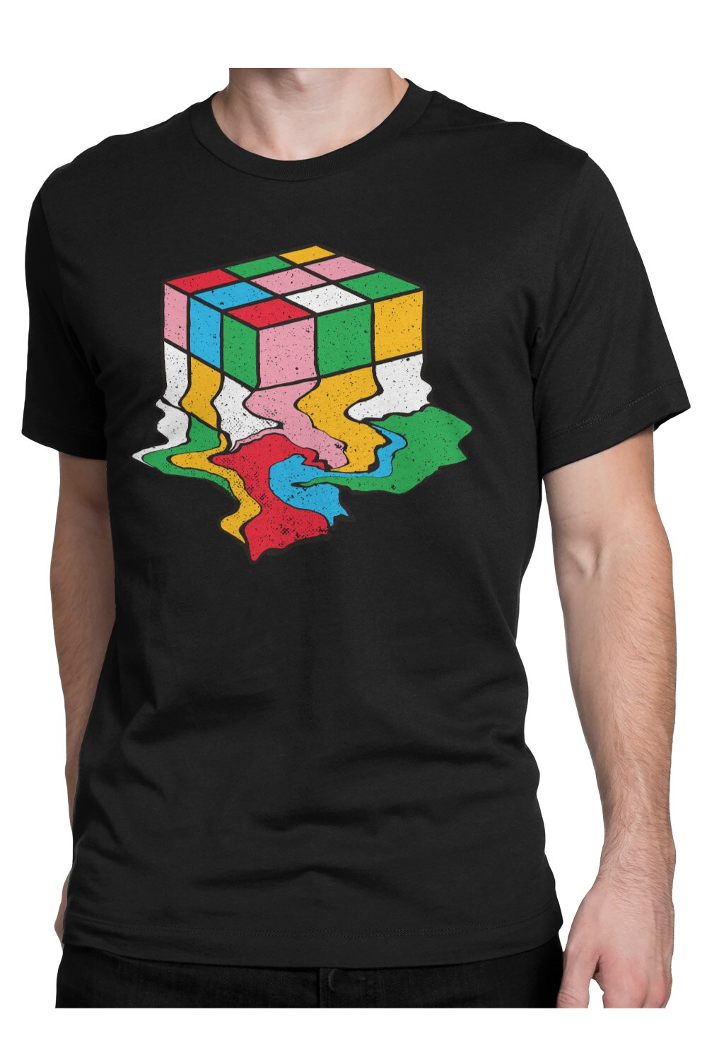 Tricou Barbati, Imprimescu, Melting Rubiks Cube, Negru, M - eMAG.ro