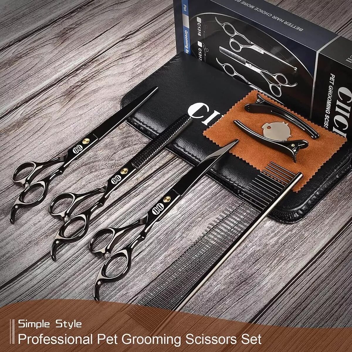 Set de 9 foarfece profesionale de tuns animale, CIICII, C1317, Caine ...