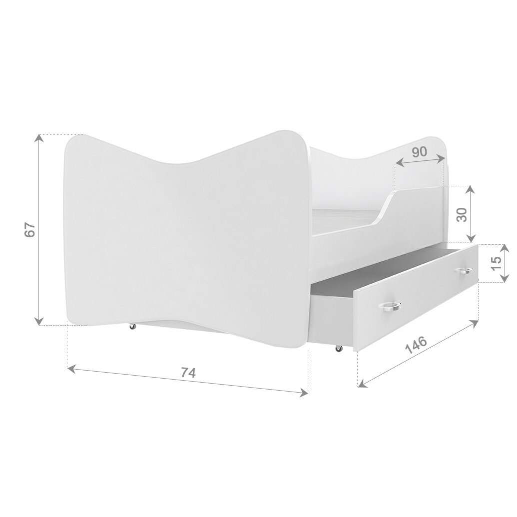 Pat pentru copii, Eurotel, Kevin, 70x140 cm, Alb/Verde/Albastru, Saltea ...